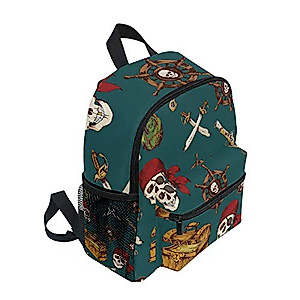Pirates Seamless Pattern Kids Backpack Preschool Bag Toddler Backpack with Detachable Chest Clip for Boys Girls