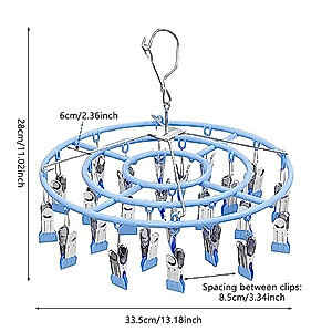 Cayxenful Clothes Drying Rack Stainless, 360° Rotating Steel Laundry Drying Rack Whit 24 Clips, Foldable Drying Rack, Drip Drying Hanger for Socks, Bras, Lingerie, Clothes