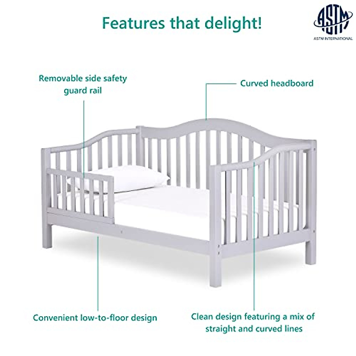 Dream On Me Austin Toddler Day Bed in Pebble Grey, Greenguard Gold Certified