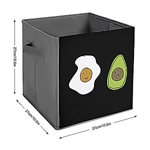 Egg and Avocado Friends PU Leather Collapsible Storage Bins Canvas Cube Organizer Basket with Handles