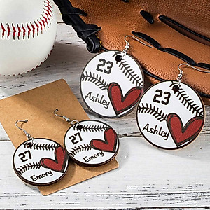 Custom Football Earrings for Women Cute Softball Earrings Lightweight Basswood Personalized Name Number Sport Drop Dangle Earrings Baseball Basketball Volleyball Tennis Soccer Gifts For Mom