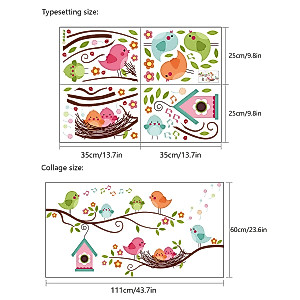 ROFARSO Colorful Cute Cartoon Lovely Birds Singing On The Branch with Flowers Wall Stickers for Kids Removable Wall Decals DIY Decorations for Nursery Baby Boys Girls Bedroom Playroom Living Room…