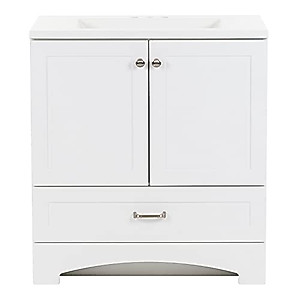 Spring Mill Cabinets Emlyn 30 Inch Bathroom Vanity with White Single Sink Top, 2-Door Cabinet, 1 Drawer, 30.5" W x 18.75" D x 32.89" H, White