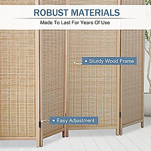 6 Panel Room Divider Wall Screen 6FT Tall Folding Wood Frame Privacy Divider Screen Freestanding Wall Divider Partition Vintage Room Separation Screen Portable Breathable Partition Divider, Natural