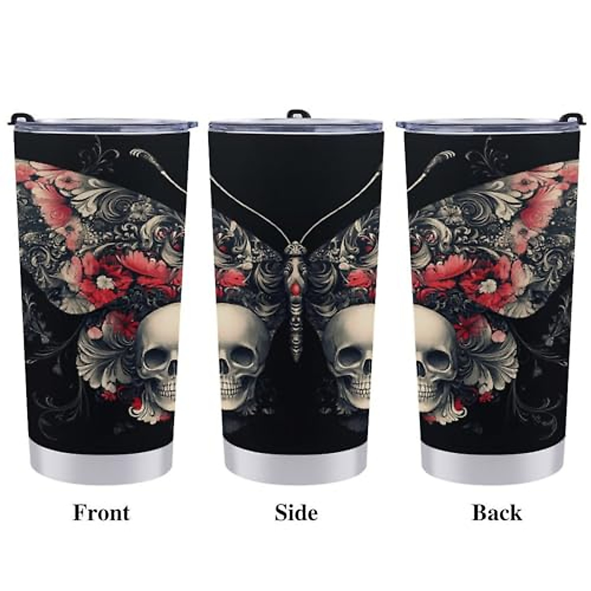 zxxpensy 20 Oz Tumbler Travel Cup Butterfly with Skull on Wings Water Bottle, Stainless Steel Vacuum Insulated Coffee Mug with Straw Lid And Cleaning Brush