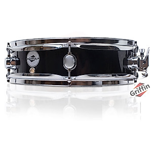 Piccolo Snare Drum 13" x 3.5" by GRIFFIN | 100% Poplar Wood Shell with Black PVC & White Coated Drum Head | Drummers Acoustic Marching Kit Percussion Instrument with Snare Strainer Throw Off Set