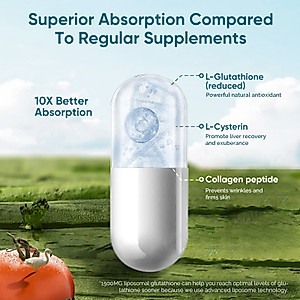 Liposomal Glutathione Supplement 2000mg, Pure Reduced Active L-Glutathione Complex Formula for Max Antioxidant, Detox, Health Aging and Immune