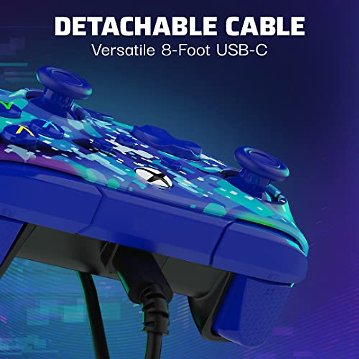 PDP Gaming REMATCH Enhanced Wired Controller Licensed for Xbox Series X|S/Xbox One/PC/Windows, Mappable Back Buttons, Advanced Customizable App - Digital Glitch Blue