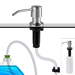 Built in Sink Soap Dispenser for Kitchen Sink, (Stainless Steel) Countertop Soap Dispenser Pump with 47" Extension, 4” Spout and 16oz Capacity Bottle