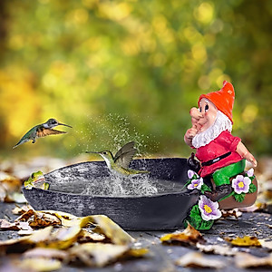 giole Shovel Shaped Bird Bath with Dwarf, Resin Bird Baths for Outdoors, Gnome Birdbath Bowl for Patio Lawn Garden Decor