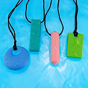 Sensory Chew Necklaces for Kids - 4 Pack Silicone Chewy Necklaces for ADHD, Autism, Biting and Oral Motor Needs