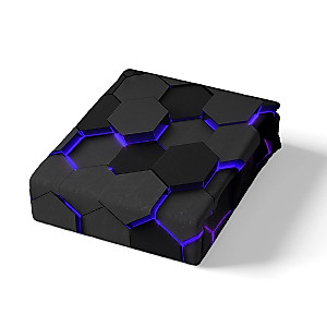3D Honeycomb Duvet Cover Set Full Size for Kids Geometry Hexagon Bedding Sets with 2 Pillowcase,Pink Blue Neon Lights Print Comforter Cover Teen Boys Girls Bedroom Decor Bed Cover 3 Piece, Black