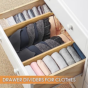 Ryqtop Bamboo Drawer Dividers Organizers, Kitchen Drawer Organizer, Adjustable Drawer Divider for Clothes, Kitchen, Dresser, Bedroom, Bathroom and Office, 4-Pack (Natural, 12-17 IN)