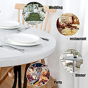 LUSHVIDA Round Waterproof Table Cover Elastic Tablecloth Vinyl Fitted Table Cover Elastic Edged Plastic Table Cover Fits Tables up to 36"-44" R Clear
