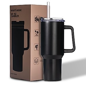 Gome 40 oz Tumbler with Handle Black - Stainless Steel Cup with Straw - Insulated Coffee Mug with Lid - Daisy Birthday Gifts for Women - Hand Wash Only