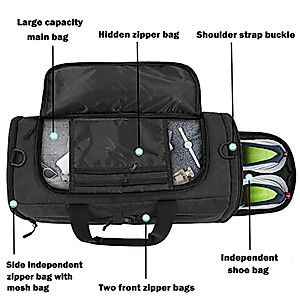 Noelen Gad Travel Duffle Bag for men 50L Medium Sports Gym Bag with Dry wet separation Pocket & Shoes Compartment Weekender Overnight Backpack for Traveling Duffel Bag Backpack (Black)