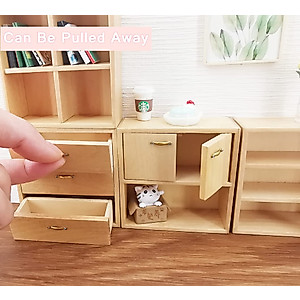 Wooden Display Cabin Wood Miniature Furniture Miniature Dollhouse Wooden Dollhouse Miniature Furniture Dollhouse Kit Dollhouse Furniture for Dollhouse(White, 12)