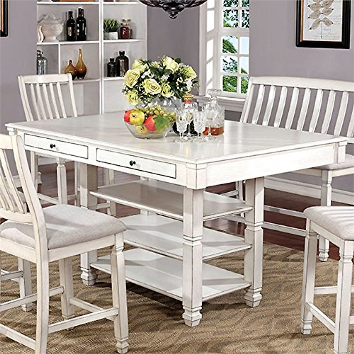 BOWERY HILL Wood Counter Height Extendable Table in Antique White