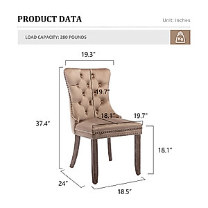 Hixkol Velvet Dining Chairs Set of 2,Upholstered Dining Chairs with Ring Pull Trim and Button Back,Modern Seating for Kitchen, Bedroom & Living Room(Khaki)