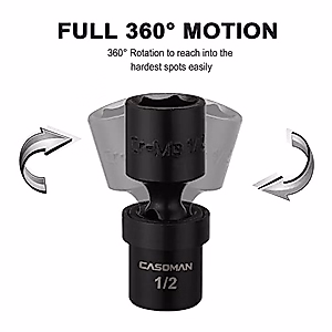 CASOMAN 1/4-Inch Drive Shallow Universal Impact Socket Set, SAE, 6 Pieces Set, 1/4" to 9/16", 6-Point, Cr-Mo, Swivel Socket