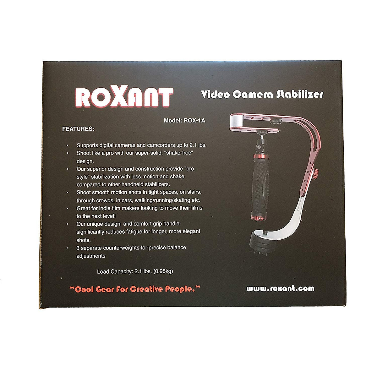 Roxant Pro Video Camera Stabilizer with Phone Clamp - Cameras up to 2.1lbs - Compatible with GoPro, Canon, Nikon & Smart Phones (Red)