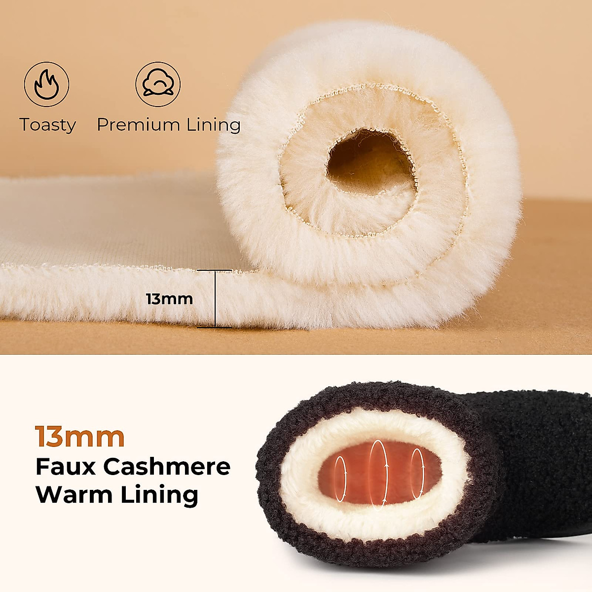 HomeTop Women's Bootie Slippers Fuzzy Warm Memory Foam Indoor House Shoes with Non-slip Rubber Soles (9-10, Black)