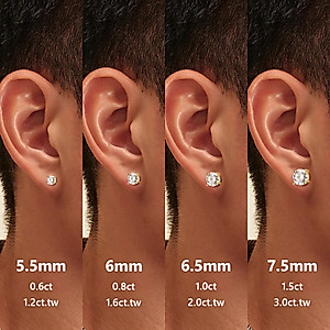 KRKC&CO Moissanite Earrings for Men, Dazzling Studs Earrings, S925 Sterling Silver, 4-Prong, 1.2-3.0CT, D Color, VVS1, Gold Jewelry Gifts For Him(5.5mm, 0.6ct*2, gold)