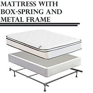 Mattress Solution 10-Inch Medium Plush Eurotop Pillowtop Innerspring Mattress and 4" Low Profile Wood Boxspring/Foundation Set, with Frame, 75" X 48", 1
