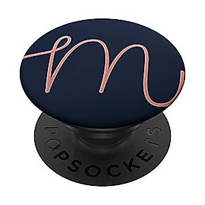 Golden Rose Pink Initial Letter-M On Dark Navy Blue PopSockets Swappable PopGrip