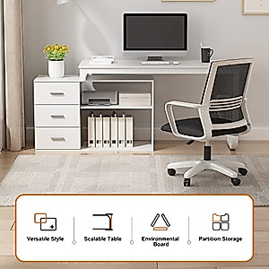 FUFU&GAGA Large L-Shaped 55.1" Office Desk with 41.3" File Cabinet, Corner Computer Desk with 3 Drawers & 2 Shelves, Workstation Executive Desk with Storage Shelf for Home Office - White