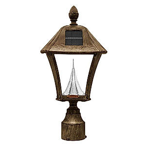 Gama Sonic GS-106FPW-WB Baytown Lamp, Outdoor Solar Light, Pole Pier & Wall Mount Kits, Warm & Bright White LED, Weathered Bronze