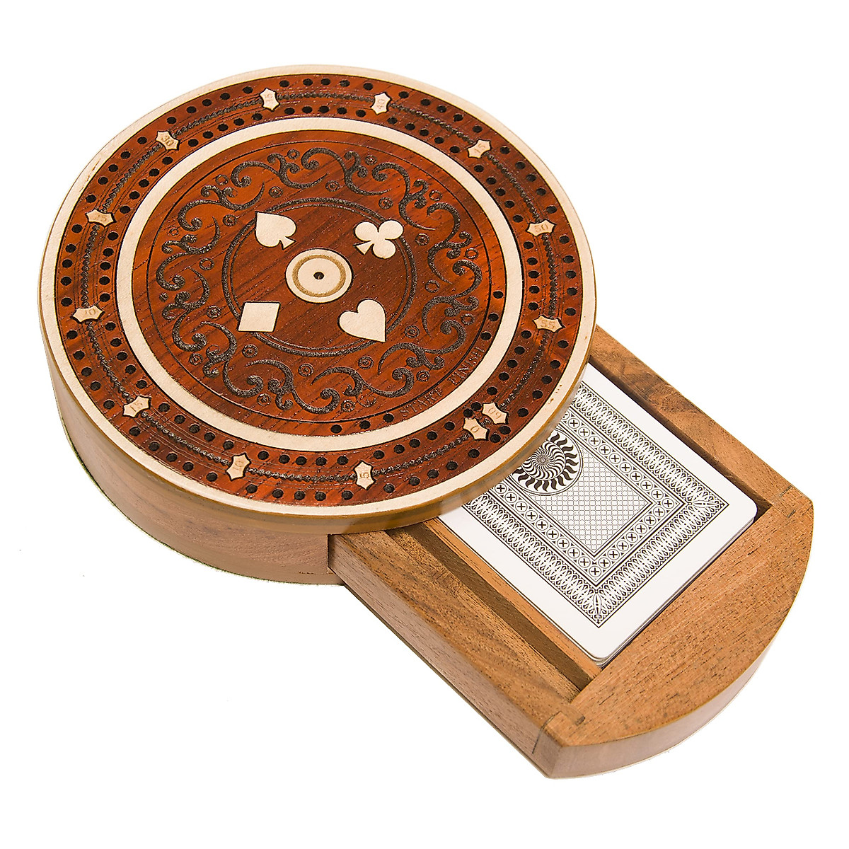 Palm Royal Handicrafts 2 Track Wooden Cribbage Board Made with Padauk and Maple Wood Storage Availabe for pegs and Cards