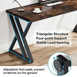 Tribesigns Writing Computer Desk, 55 inch Heavy Duty Study Desk with Z-Shaped Metal Leg, Modern Simple Home Office Computer Desk, Rustic Brown