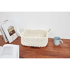 Woven Baskets, Set of 3 for Home, Office, Dorm Room, Living Room, Bedroom, Bathroom, Nursery Storage and Organization (WHITE)