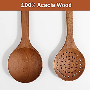 Acacia Wooden Utensils for Cooking 7 Pieces,Wooden kitchen Utensil Set with Matching Holder For Non-stick