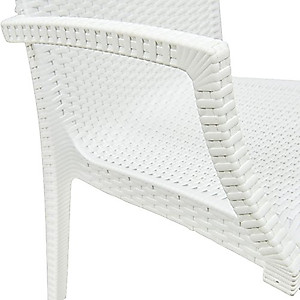 LeisureMod Hickory Weave Indoor Outdoor Patio Dining Side Armchair, Set of 2 (White)