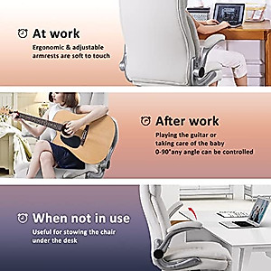 Managerial and Executive Office Chair,Ergonomic White PU Leather Office Desk Chair,Diamond Stitched High Back Swivel Task Chair with Rocking Function,Adjustable Flip-up Armrests Computer Chair