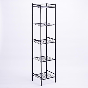 UPVOTED 5-Tier Free Standing Wire Rack Adjustable Metal Shelving Storage Unit for Pantry Laundry Kitchen Office, with 4-Hooks, Black