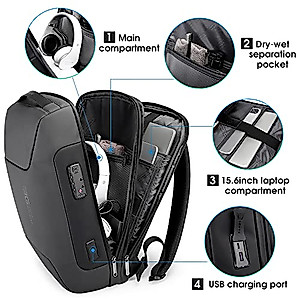 BANGE Anti Theft Backpack，Smart Business Laptop Fits 15.6 Inch Notebook, Work Backpack with USB Charging Port for Men and Women…
