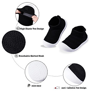 Infant First Walk Non-Skid Shoes Toddler Baby Boys Girls Soft Sole Fashion Breathable Knitted Mesh Socks Shoes Slip-on Sneakers Indoor Outdoor(BlackStripe,S)