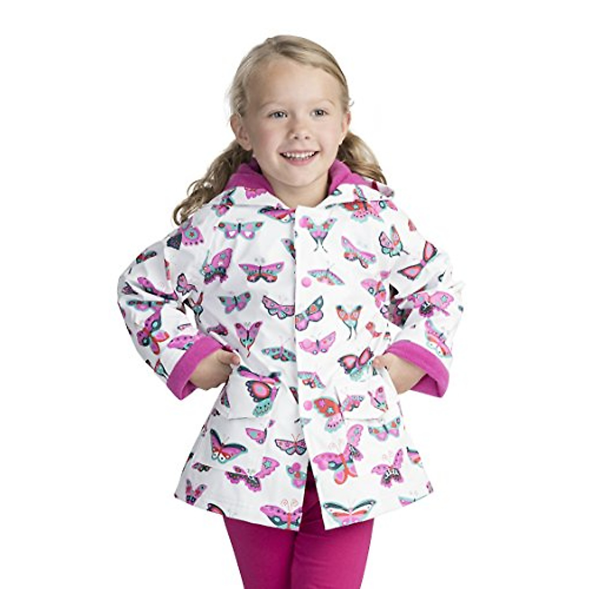 Hatley Girls' Little Button-Up Printed Rain Jacket, Groovy Butterflies, 2 Years