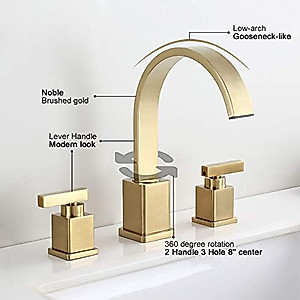 WorbWay Bathroom Faucet Gold, 2 Lever Handle 8 inch Widespread Bathroom Sink Faucet with Pop-Up Drain