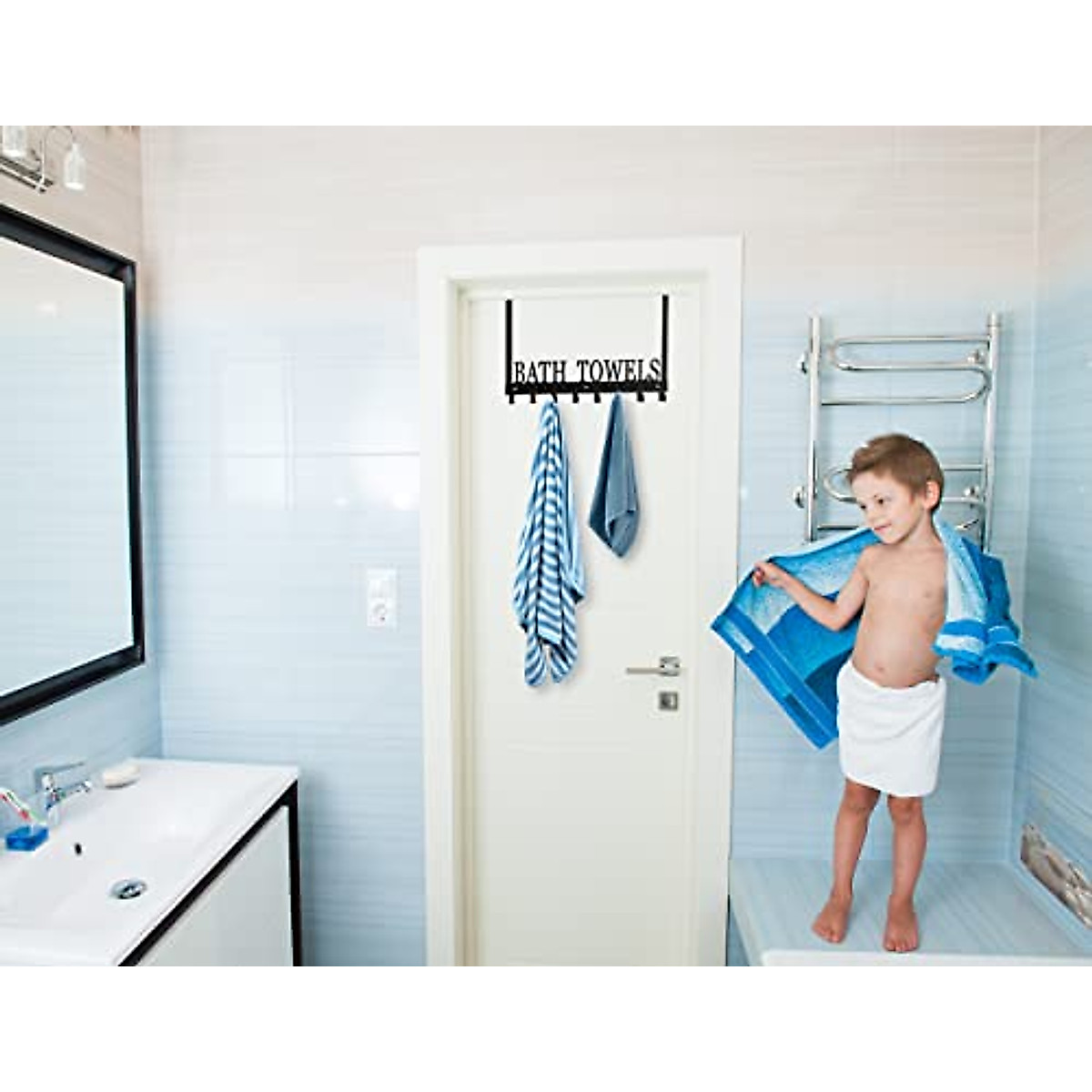 IBosins Over The Door Hooks Towel Rack Hanger for Bathroom Towel Holder Wall Mounted for Towels, Bath Towels, Robes, Clothes - RV & Bathroom Organizer Accessories and Decor (8 Hooks,Black)