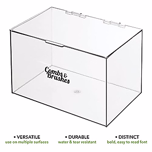 mDesign Plastic Stackable Bathroom Storage Organizer Box with Hinged Lid - for Cabinet, Vanity Organizer for Makeup, First Aid, Hair Accessories - 6.5" High - 2 Pack, Includes 32 Labels - Clear