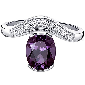 PEORA Simulated Alexandrite Ring in Sterling Silver, Statement Solitaire, Oval Shape, 9x7mm, 2.75 Carats, Comfort Fit, Size 7