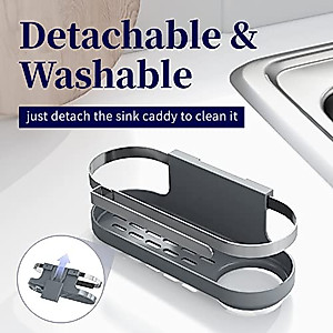 Kitsure Sponge Holder - Multipurpose Sink Caddy Kitchen Sink Organizer, Dish Brush Holder w/ Adhesive Tape, for Sponges, Scrubber, Cleaning Rag, Stainless Steel Sink Caddy, Automatic Drainage