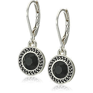 Napier Women's Color Declaration, Silver Tone Jet Black Crystal Glass Leverback Drop Earrings