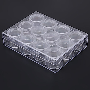 Plastic Container,Rectangle Clear Plastic Jewelry Beads Storage Box W/12 Round Bottle Container Tiny Jars 20g/15g(12 grid 15g)