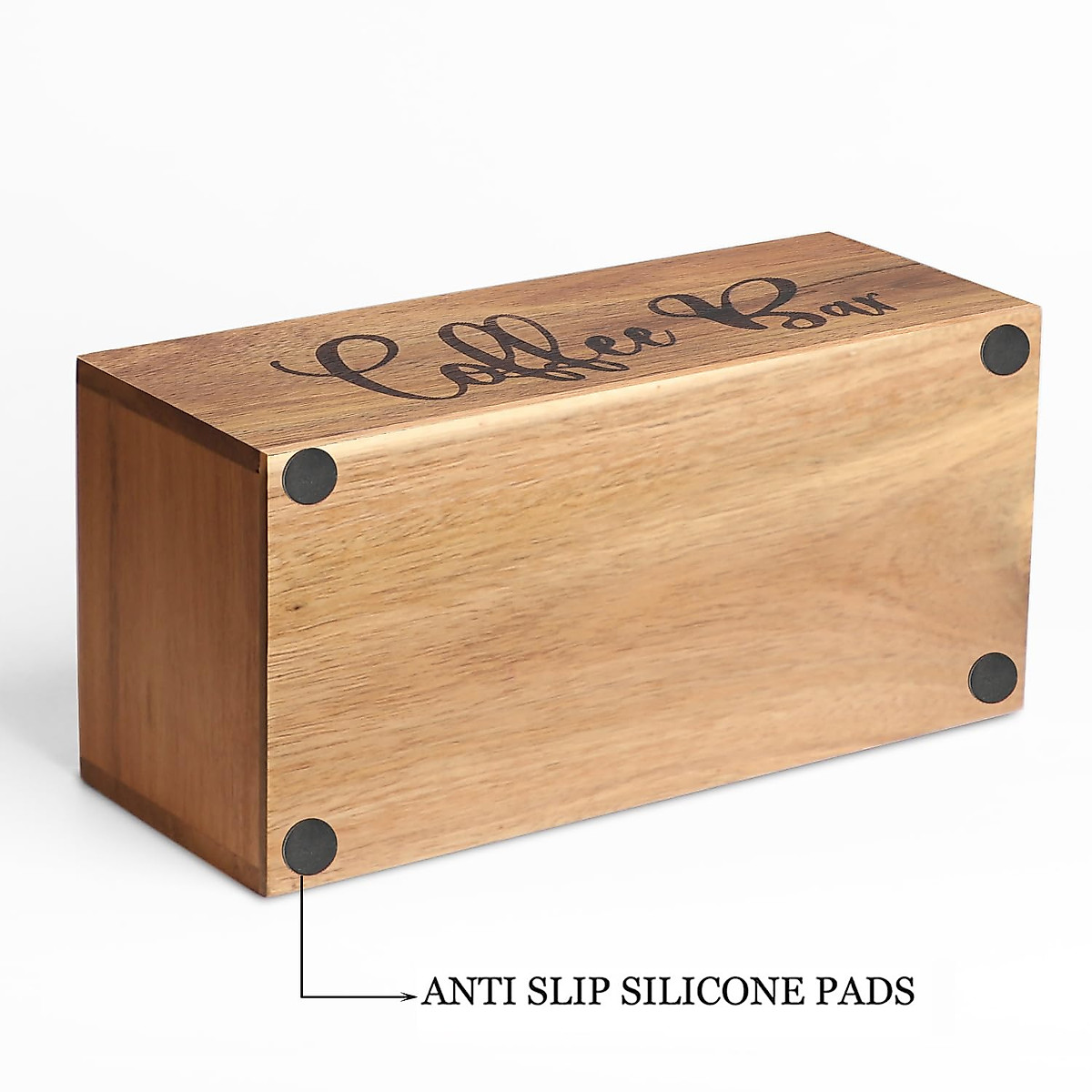 LBEMEY Acacia Wood Coffee Bar Station Organizer,Coffee Station Organizer for Cup Lid Stirrers Pod, Disposable Coffee Cup Holder, Farmhouse Coffee Bar Accessories Decor, Brown Labeled Coffee Bar