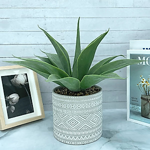 Hisow Artificial Potted Plants, 13.8" Artificial Succulent Fake Aloe, Large Faux Aloe Plant in Pot for Home Office Room Bathroom Garden Decor (White)